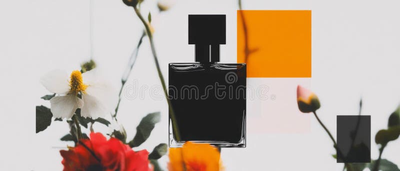 Elegant Perfume Bottle Collage with Geometric Shapes and Floral ...