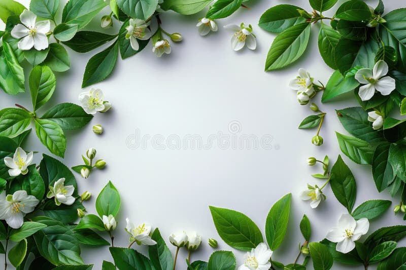 Minimalistic Composition of Fresh Green Leaves and Delicate White ...