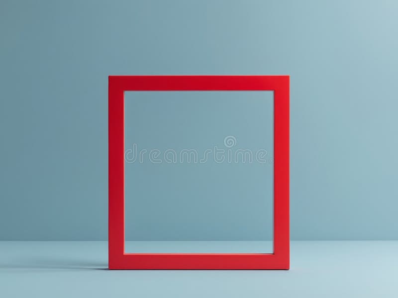 Minimalistic Composition with a Red Square Frame on a Light Blue ...