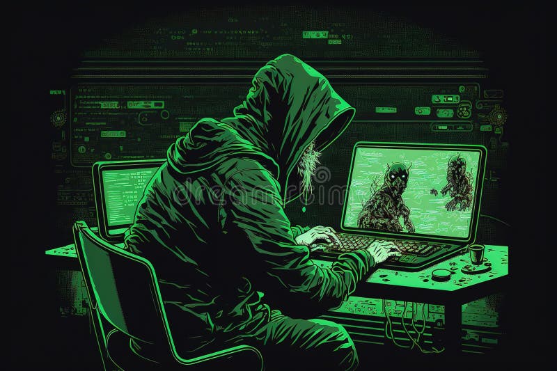 Minimalistic Concept Of Alone Hacker Programmer Surrounded By Green Programming Codes In A Dark
