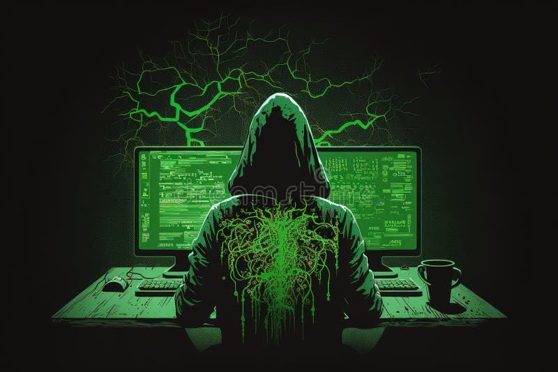 Minimalistic Concept Of Alone Hacker Programmer Surrounded By Green Programming Codes In A Dark