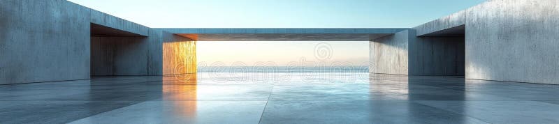 Minimalistic Concrete Geometric Space Overlooking an Endless Horizon of ...