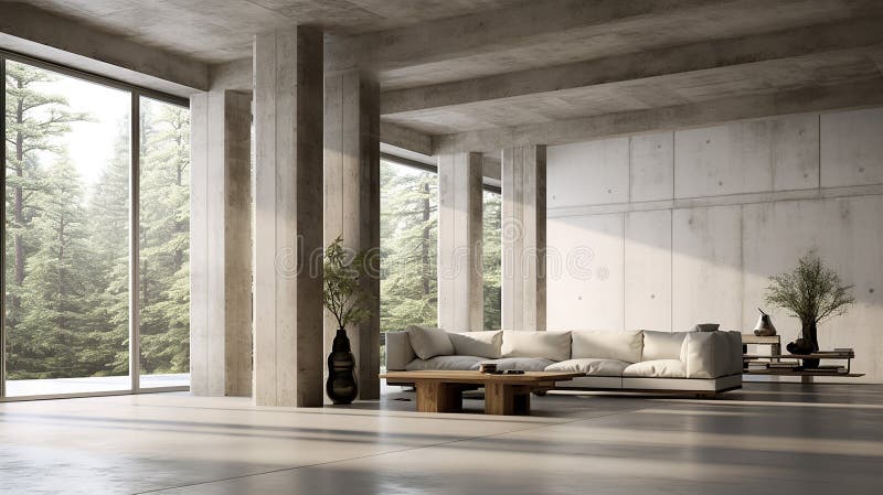 Minimalistic Concrete Interior with Columns Design Stock Illustration ...