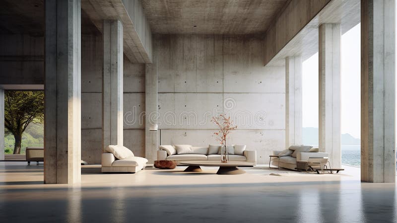 Minimalistic Concrete Interior with Columns Design Concept of Minimal ...