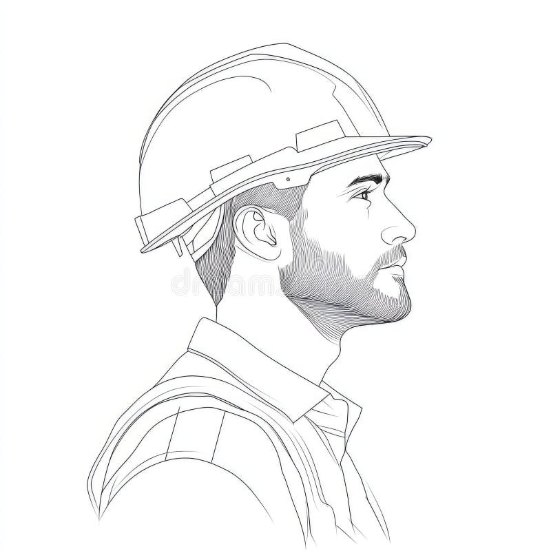 Minimalistic Continuous Line Drawing of a Builder on a White Background ...