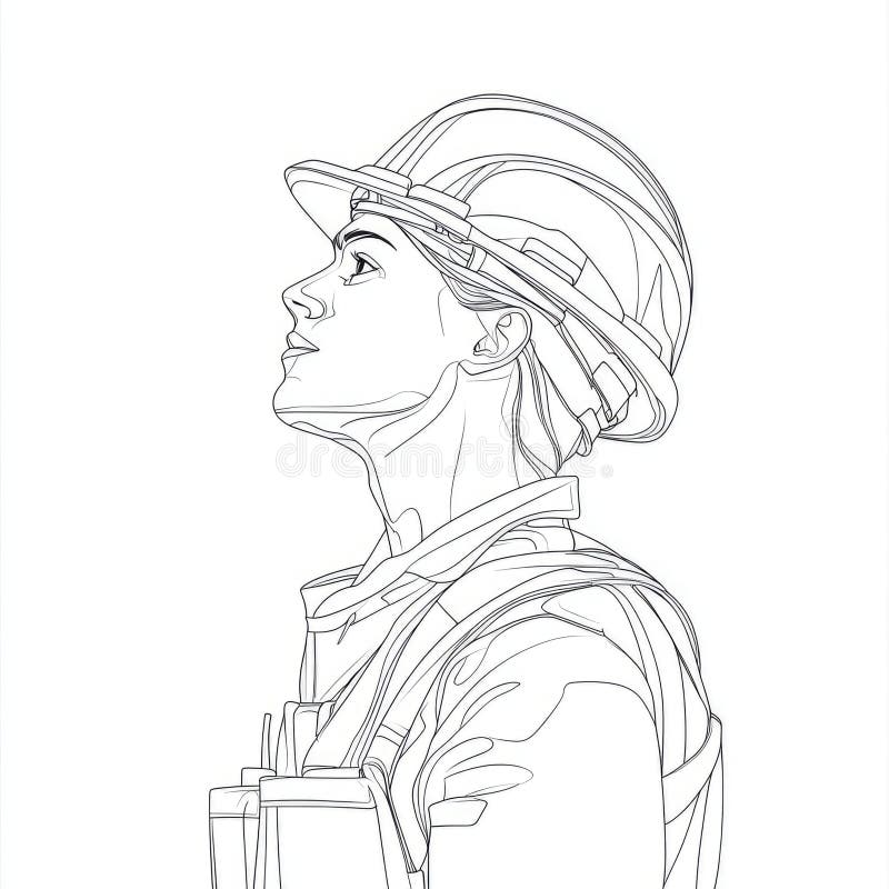 Minimalistic Continuous Line Drawing of a Builder on a White Background ...