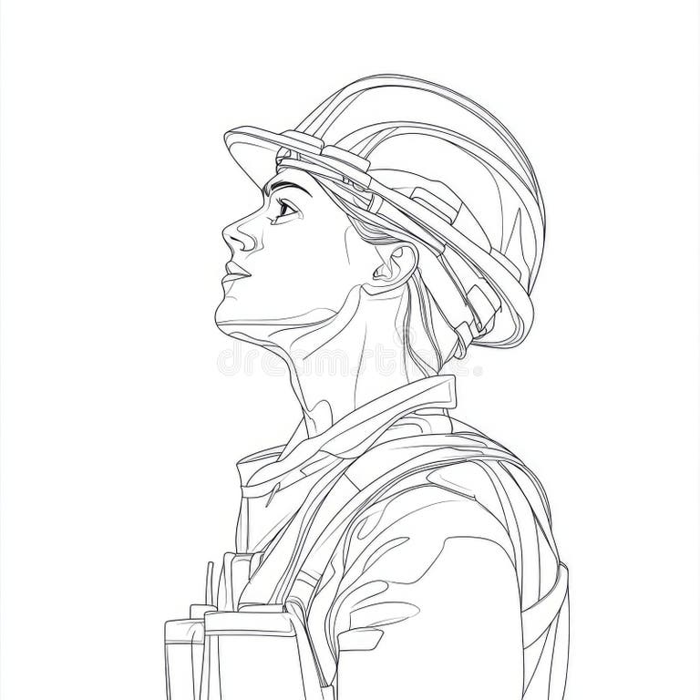 Minimalistic Continuous Line Drawing of a Builder on a White Background ...