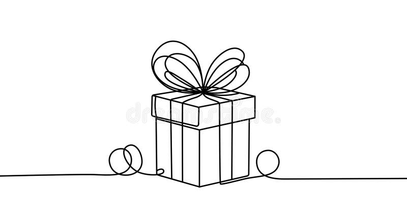 Line Drawing of a Gift Box with a Ribbon Vector Illustration Stock ...