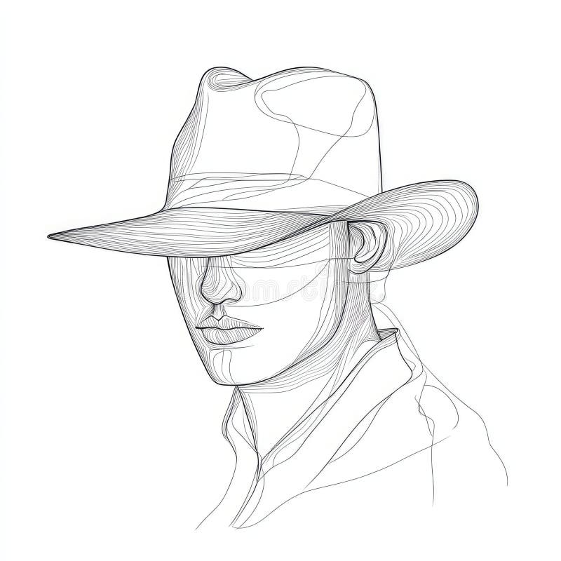 Minimalistic Continuous Line Drawing of a Man?s Hat on White Background ...