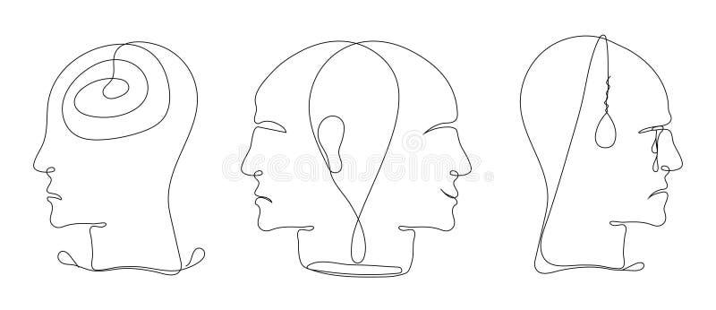 Minimalistic Continuous Line Drawing of Mental Disorder Vector Icons ...