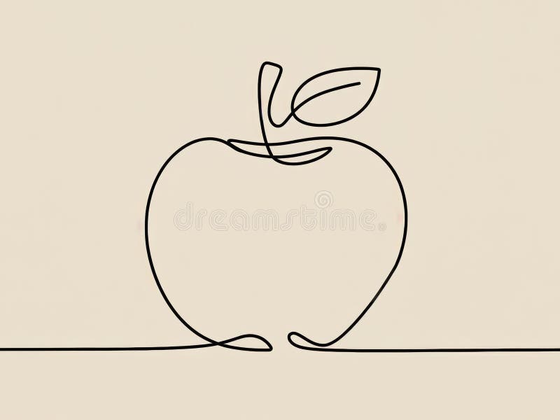 Minimalistic Contour Drawing of an Apple with a Leaf on a Beige ...