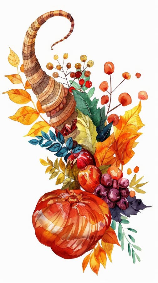 Minimalistic Cornucopia Illustration for Thanksgiving Decoration on ...