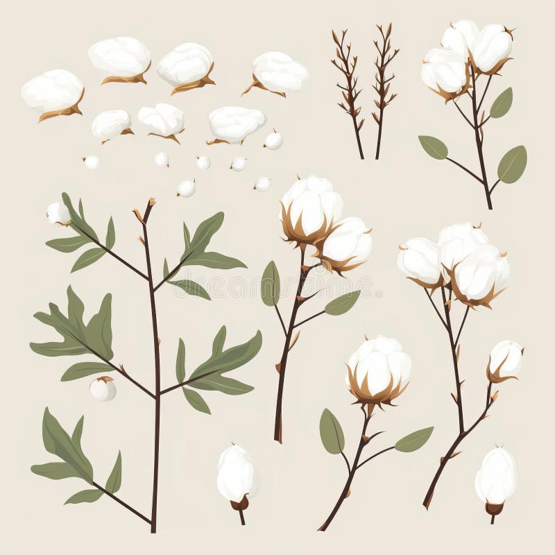 Minimalistic Cotton Set Vector Svg Animation Asset Collection Stock ...
