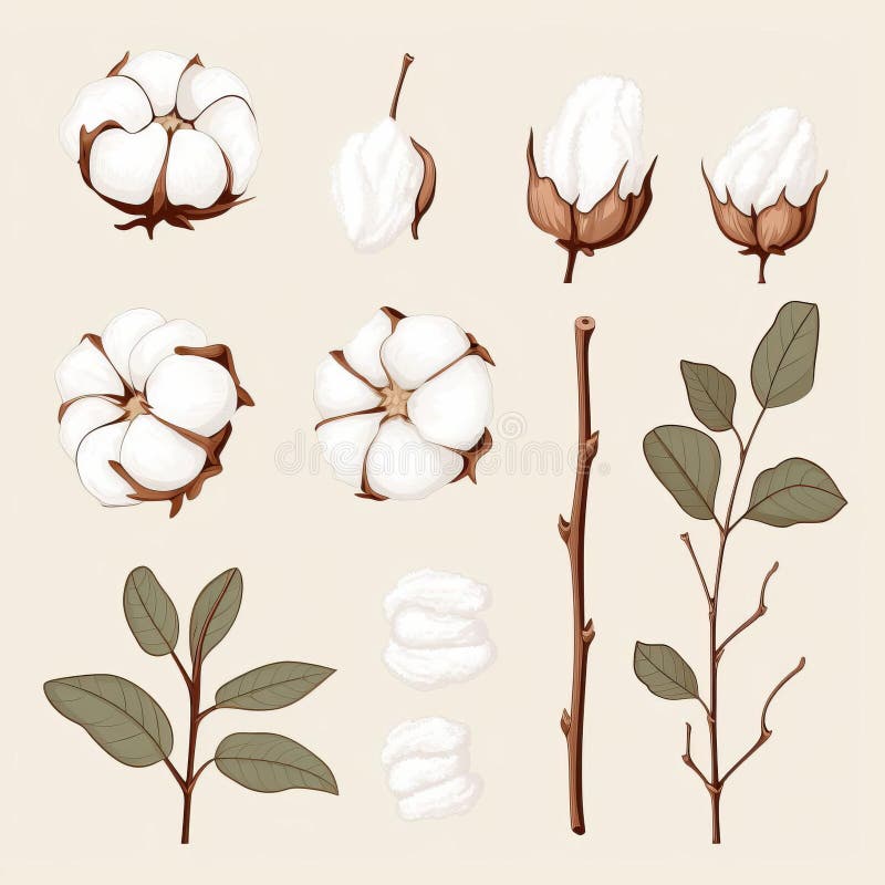 Minimalistic Cotton Set Vector Svg Animation Assets Isolated Stock ...