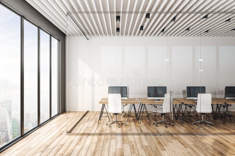 Minimalistic Coworking Office Interior with Yellow Abstract Wall Stock ...