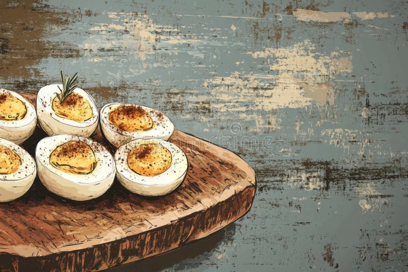 Minimalistic Culinary Art of Deviled Eggs on Wooden Platter Stock Image ...