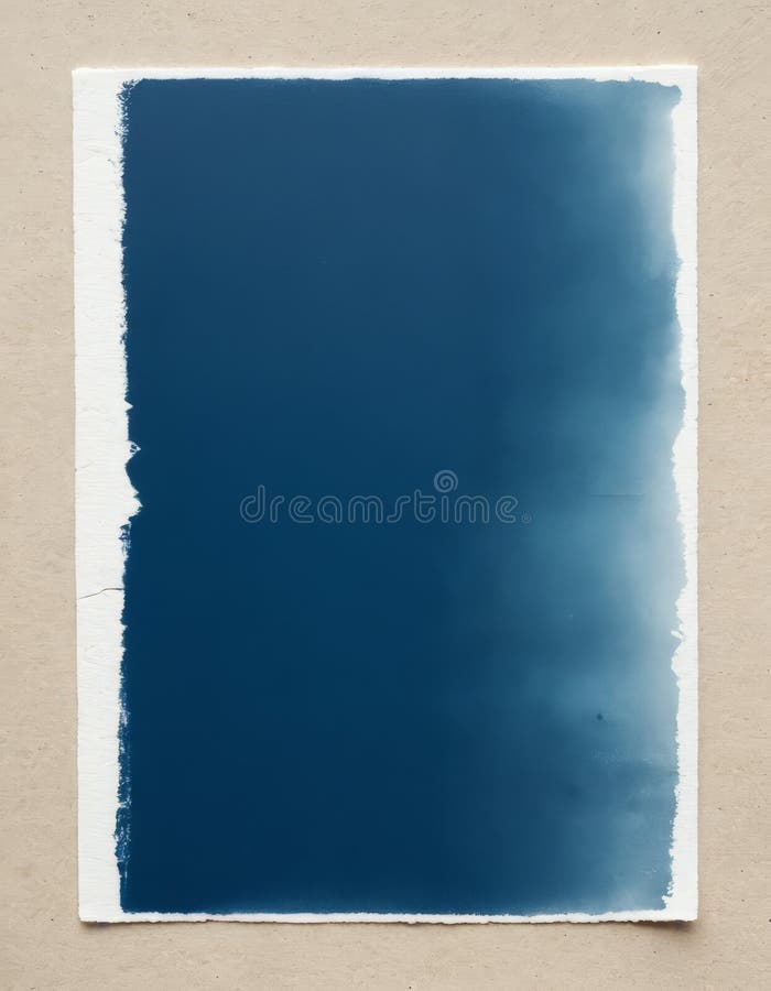 Minimalistic Cyanotype Abstract Print with Textured Edge Stock Photo ...