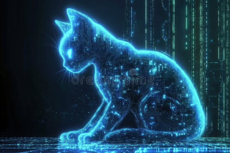 Minimalistic Cyber Cat Design Featuring Futuristic High Tech Elements ...