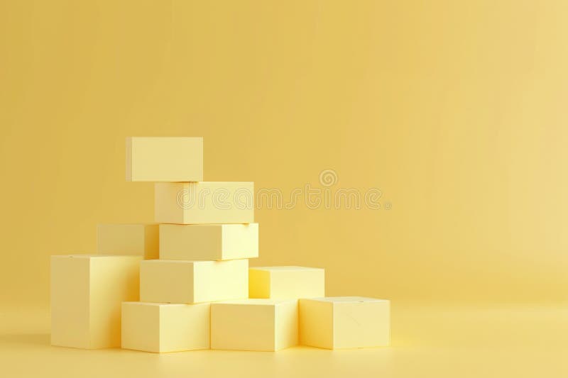Minimalistic 3D Cartoon Stack of Empty Yellow Boxes - Modern Design for ...