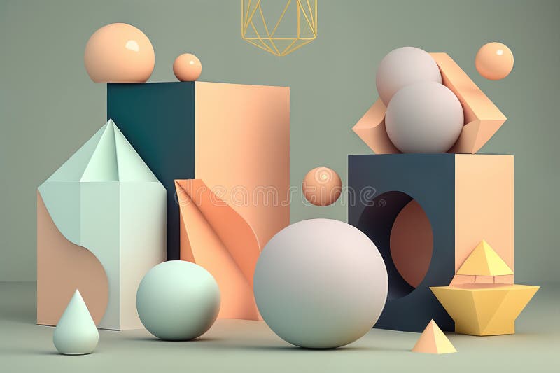 Minimalistic 3D Geometric Shapes in Pastel Colors Stock Illustration ...