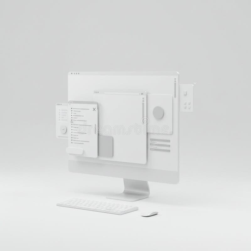 Minimalistic 3D Render of a Computer Setup, Featuring a Monitor ...