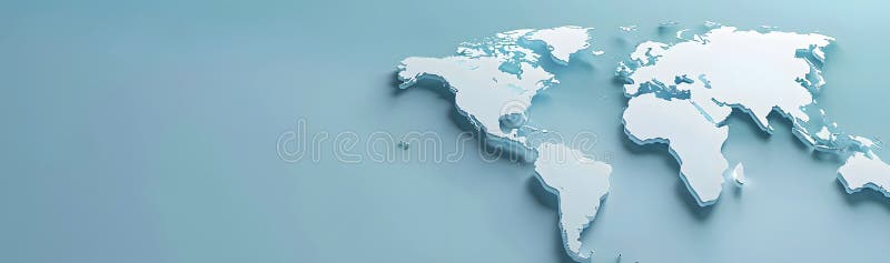Minimalistic 3D World Map Banner on Blue Background Stock Illustration ...