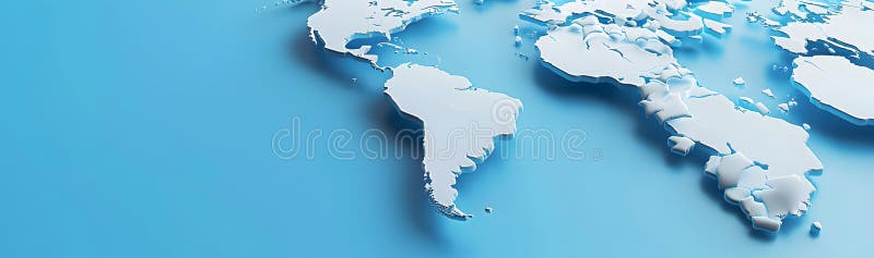 Minimalistic 3D World Map on Blue Background Banner Stock Illustration ...