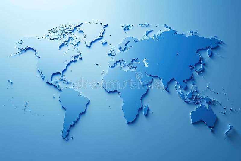 Minimalistic 3D World Map on a Soft Blue Gradient Background ...