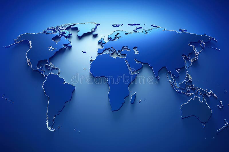 Minimalistic 3D World Map on a Soft Blue Gradient Background ...