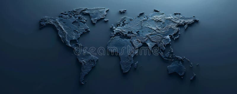 Minimalistic Dark Blue World Map with Textured Continents on a Dark ...