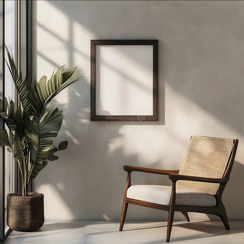 A Minimalistic Dark Wood Picture Frame Small Size Mockup Mounted on a ...