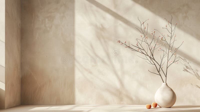 Minimalistic Decor with Branch in a Vase and Shadows Stock Image ...