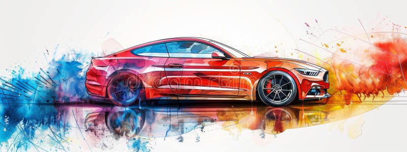 Minimalistic Depiction of Car Painting Process on White Background ...