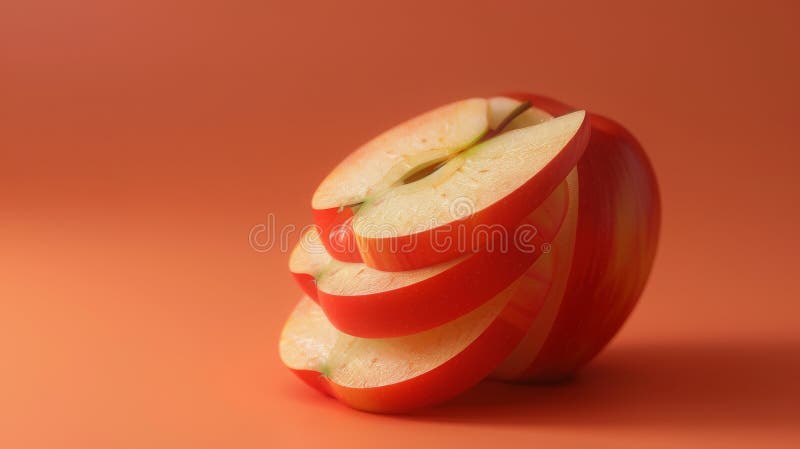 Minimalistic Sliced Red Apple Against a Soft Orange Background Stock ...