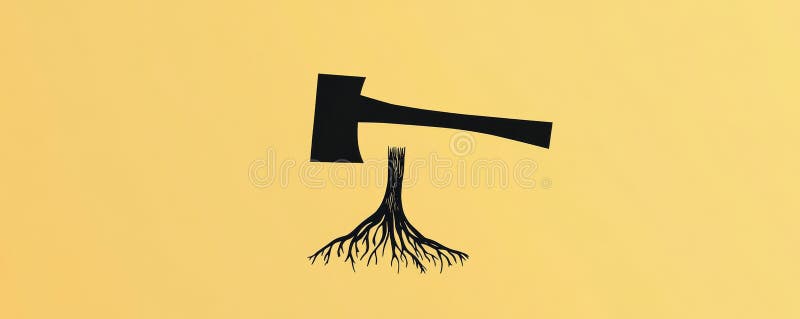 Minimalistic Design of an Axe with Roots Against a Yellow Background ...