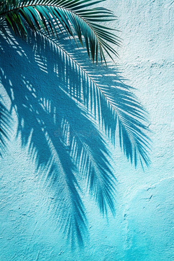 Empty Palm Shadow with Blue Cement Wall Background Stock Illustration ...