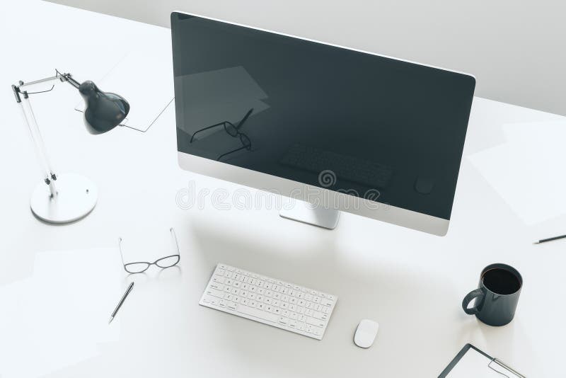 Minimalistic Designer Desktop with Empty Black Computer Screen ...