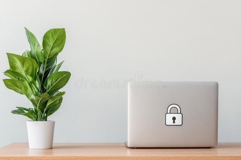 Minimalistic Desktop with a Small Lock Icon on a White Background ...