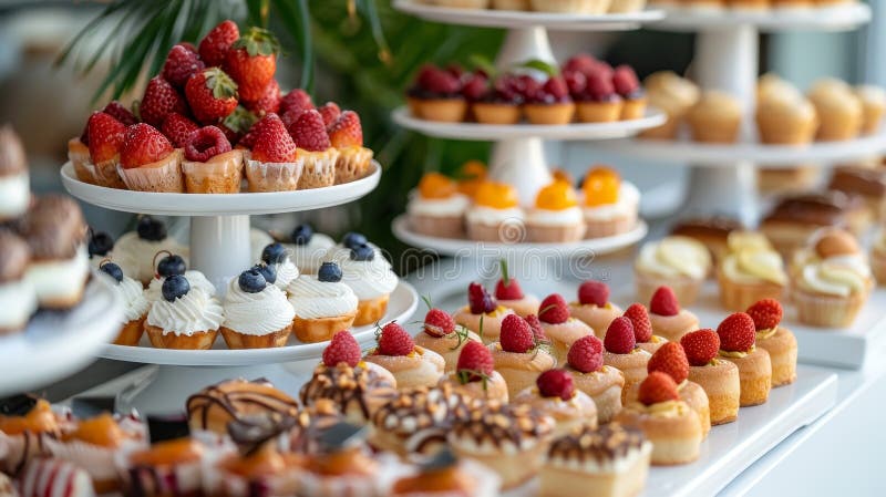Minimalistic Dessert Buffet Assorted Mini Pastries and Sweets on White ...