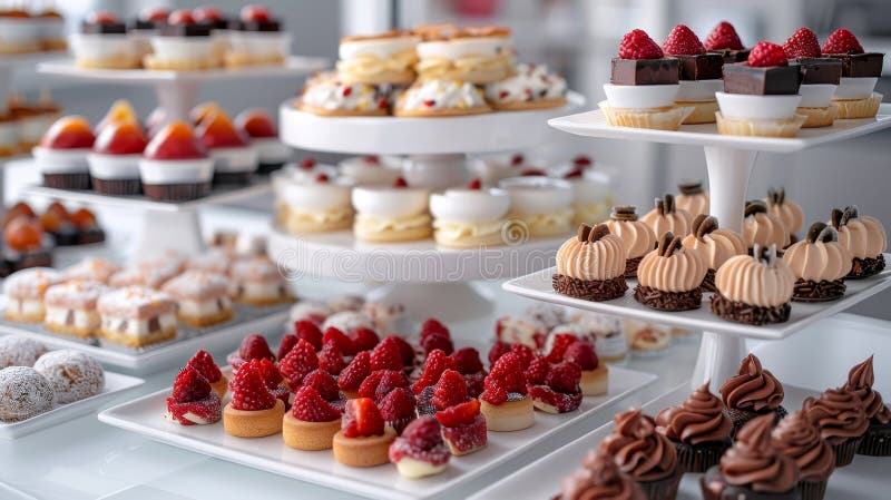 Minimalistic Dessert Buffet Bright and Cheerful Mini Pastries on White ...