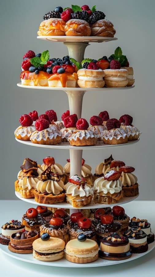 Minimalistic Dessert Tower with Assorted Mini Pastries Elegantly ...