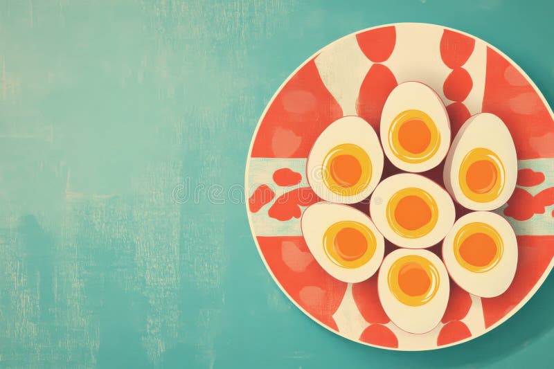 Minimalistic Deviled Egg Design on Vibrant Patterned Plate for Culinary ...