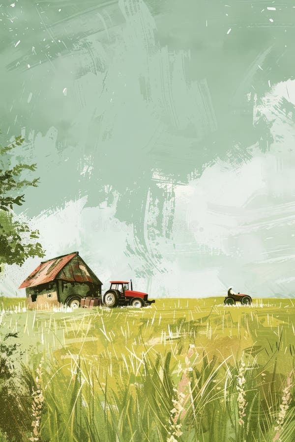 Minimalistic Digital Illustration of Two Farmers Working in a Green ...