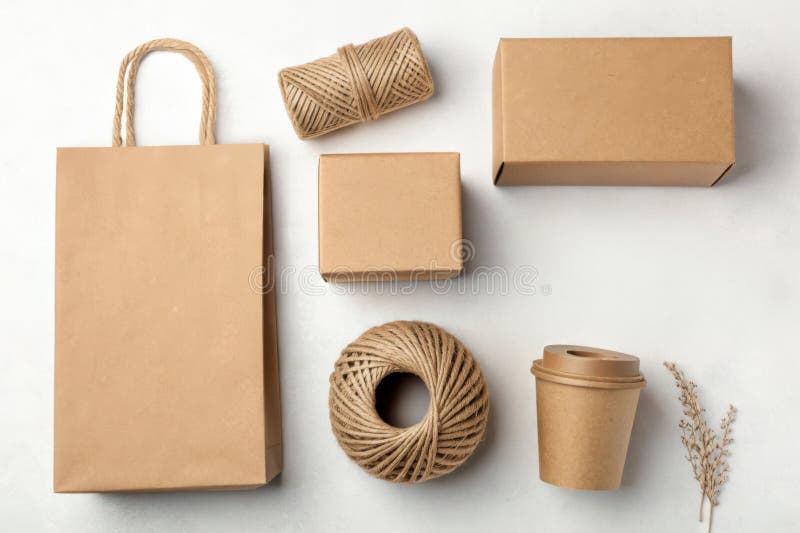 Minimalistic Display of Sustainable Packaging Items on a Clean Surface ...