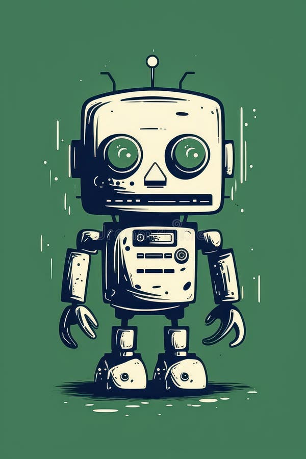 Minimalistic Drawing of a Robot on a Green Background. Stock ...