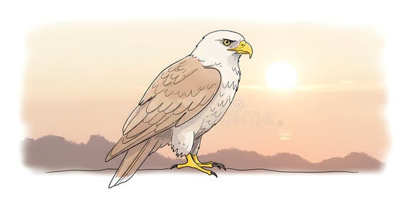 Minimalistic Eagle Cartoon in Procreate Style at Dawn with Light ...