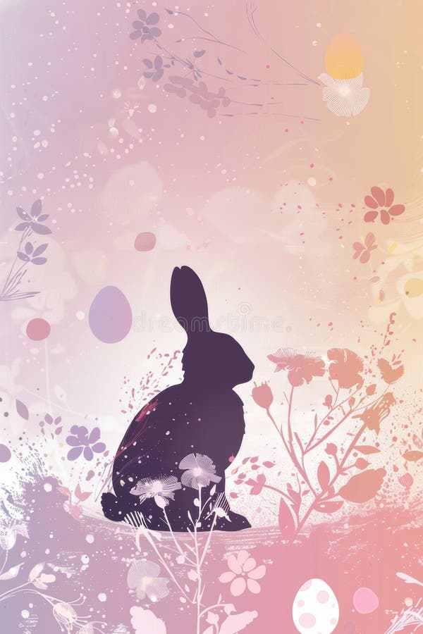 Minimalistic Easter Card Design with Bunny Silhouette and Pastel Floral ...