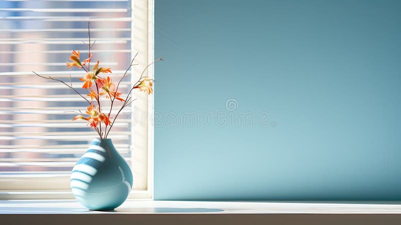 Minimalistic Elegance - Window Sill with a Clear Vase , Sun Rays on ...