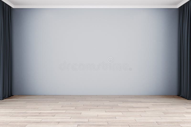 Minimalistic Empty Interior with Curtain and Blank Gray Wall Stock ...