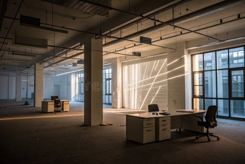 Empty Dim Open Space Office with Abstract Light Stock Illustration ...